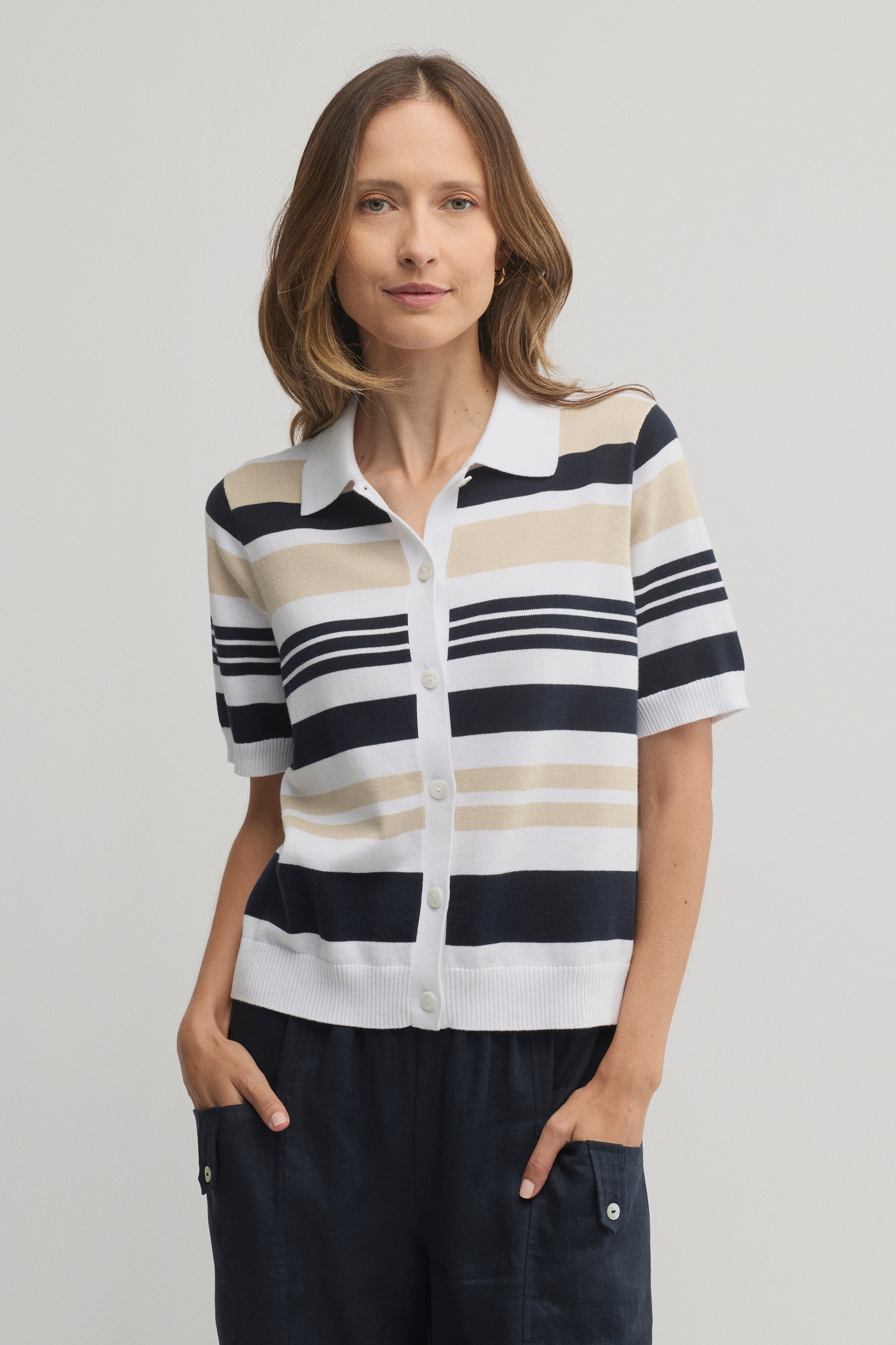 Womens Quell Knit in Buff Stripe | Yarra Trail – Yarra Trail Australia